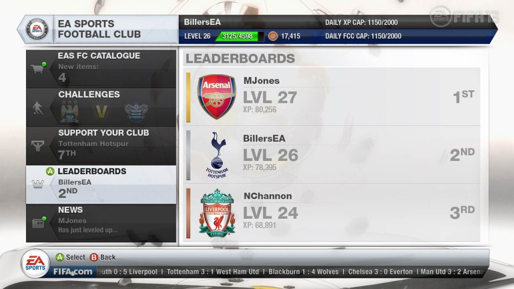 FIFA 13 menu screens