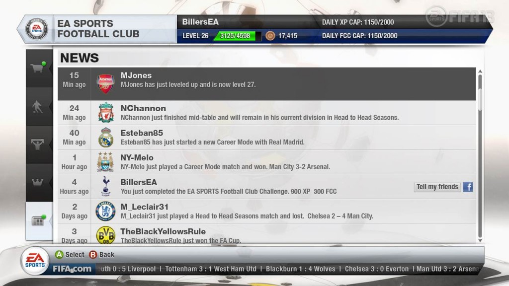 FIFA 13 menu screens