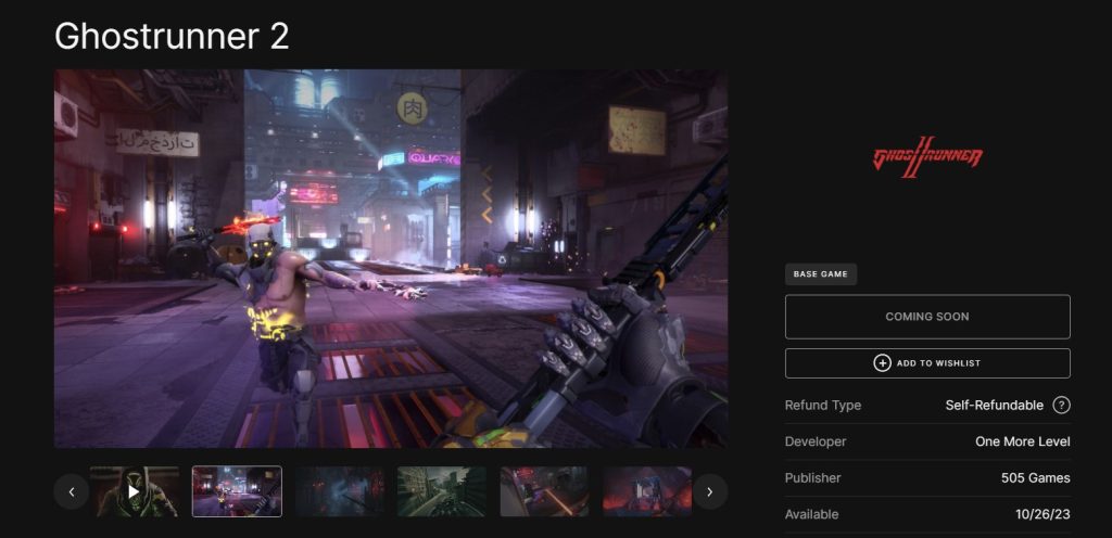 Ghostrunner 2 Will Release on October 26, as Per Epic Games Store Listing