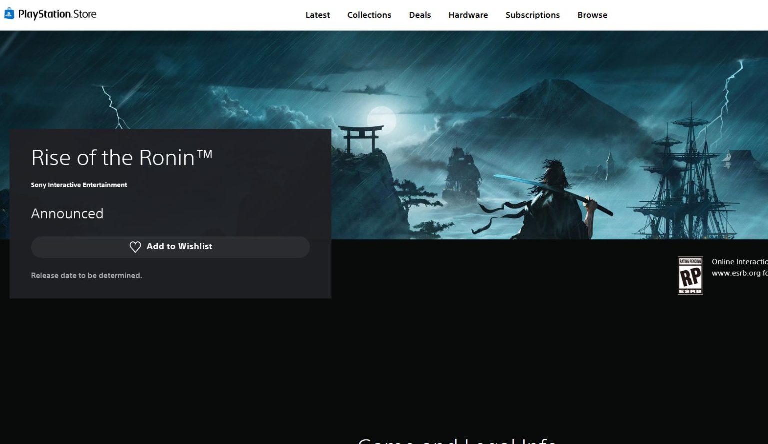 Rise of the Ronin is Available to Wishlist on the PlayStation Store